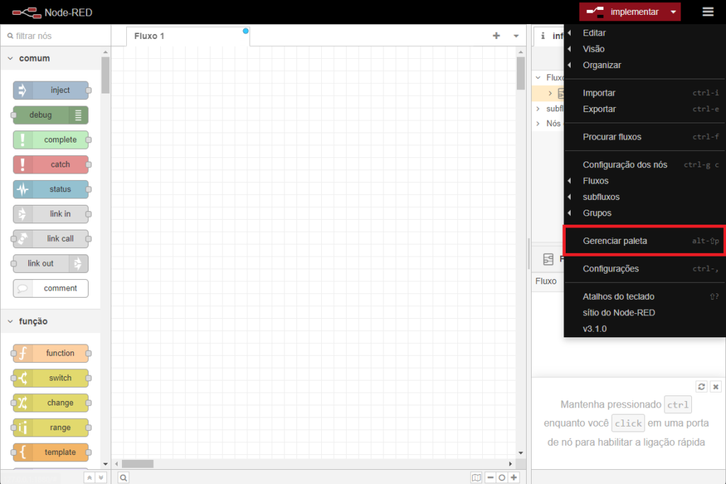 Configuração e utilização do driver E3 Node-RED.