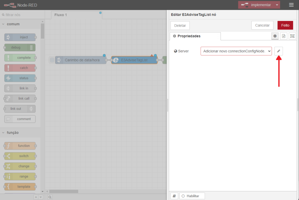 Configuração e utilização do driver E3 Node-RED.